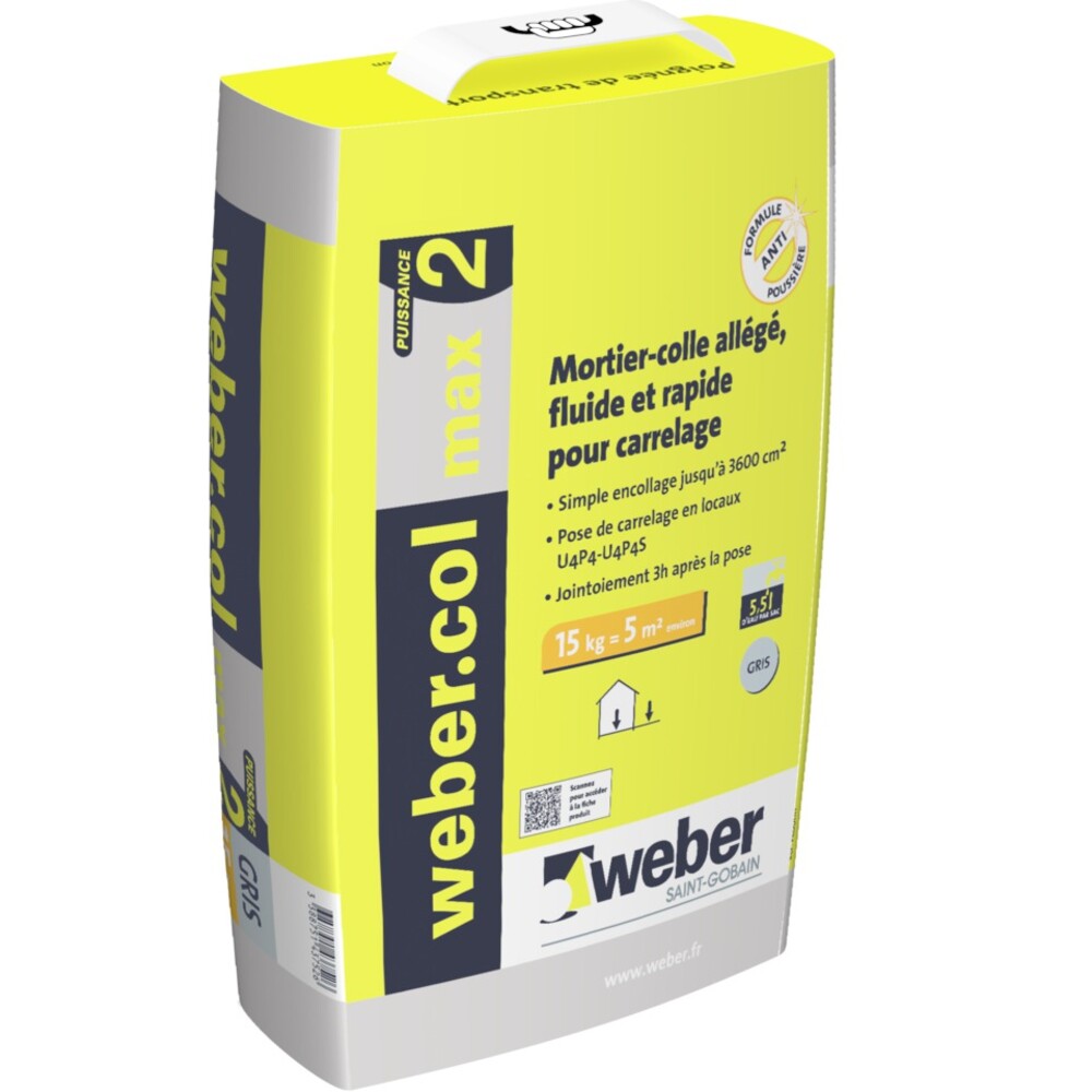 webercol max ²: mortier-colle allégé et fluide pour carrelage
