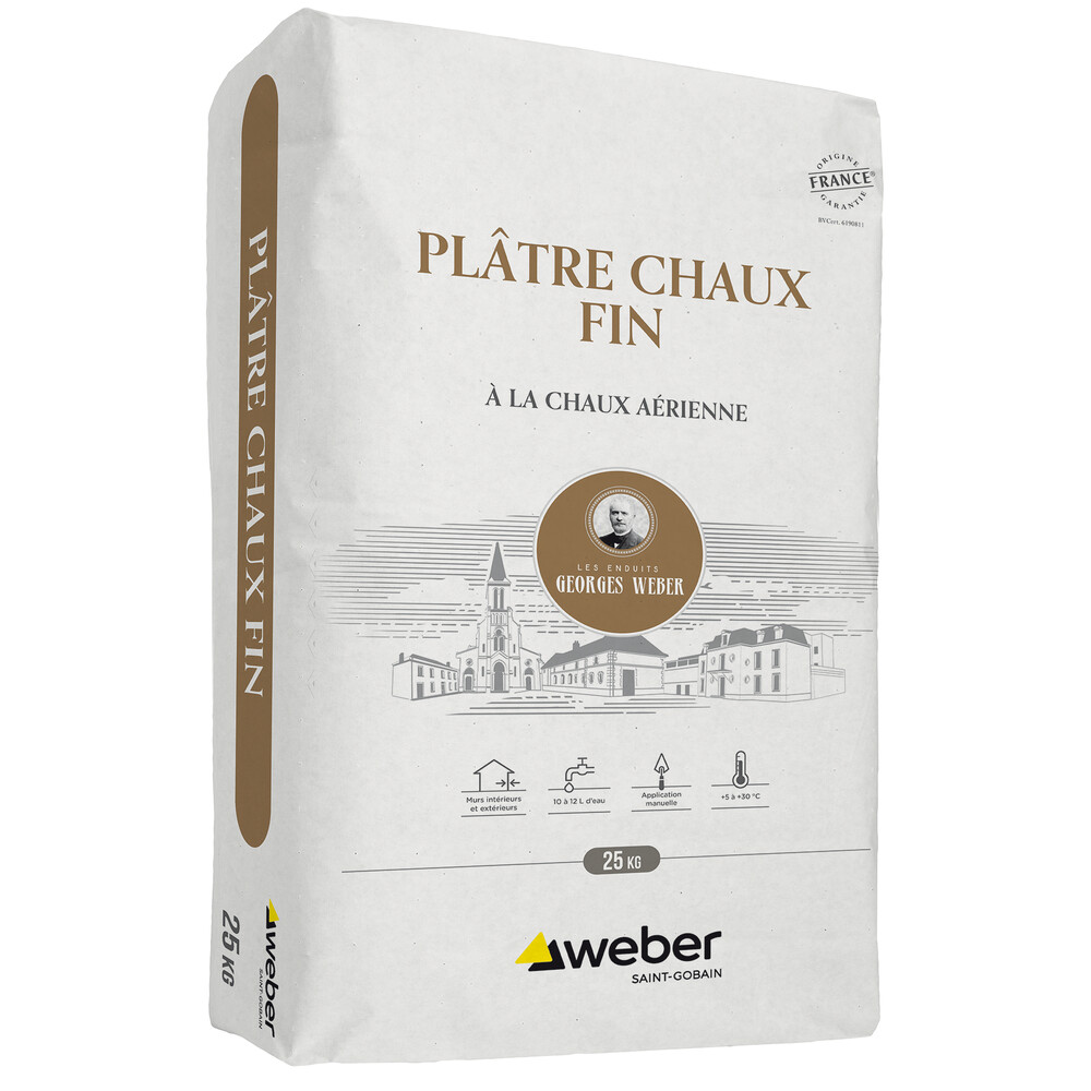 Plâtre chaux fin : Mortier plâtre chaux, grain fin l Weber