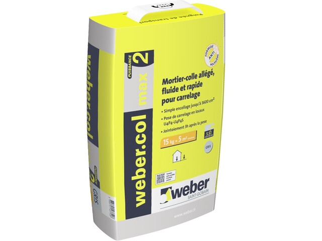 webercol max ²: mortier-colle allégé et fluide pour carrelage