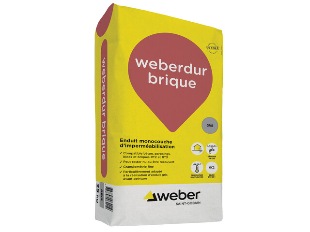 weberdur brique : Enduit monocouche gris d’imperméabilisation projeté