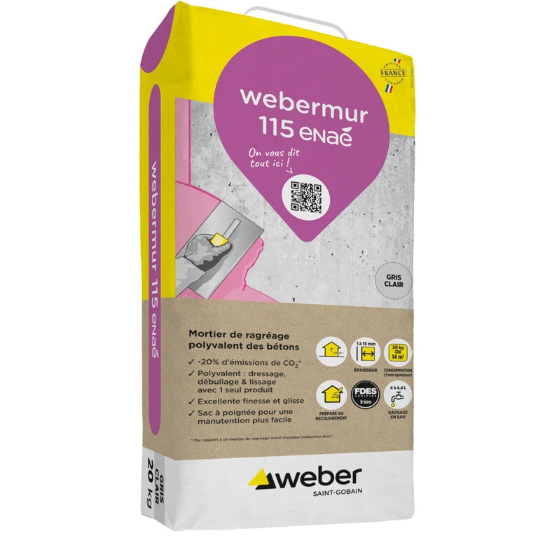 webermur 115 enaé : mortier de ragréage des bétons ultra polyvalent à impact carbone réduit