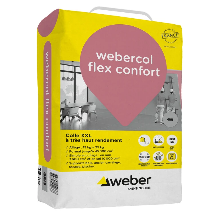 webercol flex confort : colle spéciale grands carreaux