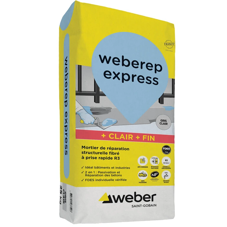 weberep express : Mortier de réparation fibré à prise rapide